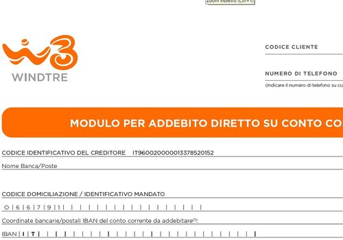 Domiciliazione Wind Tre: modelli PDF