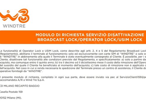 Modulo operator lock Windtre: PDF e istruzioni